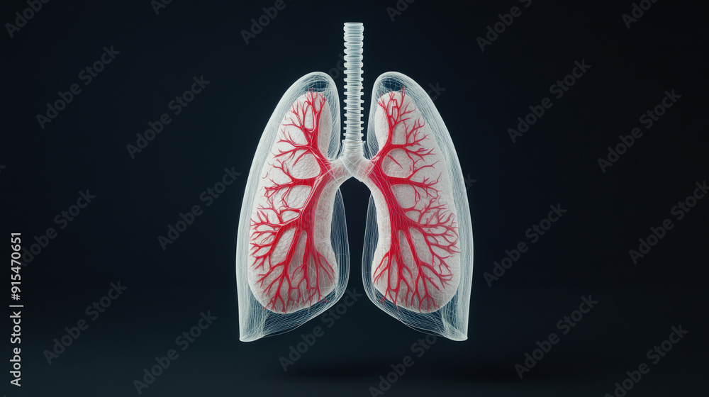 3D model of the respiratory system including lungs and trachea, [3D ...