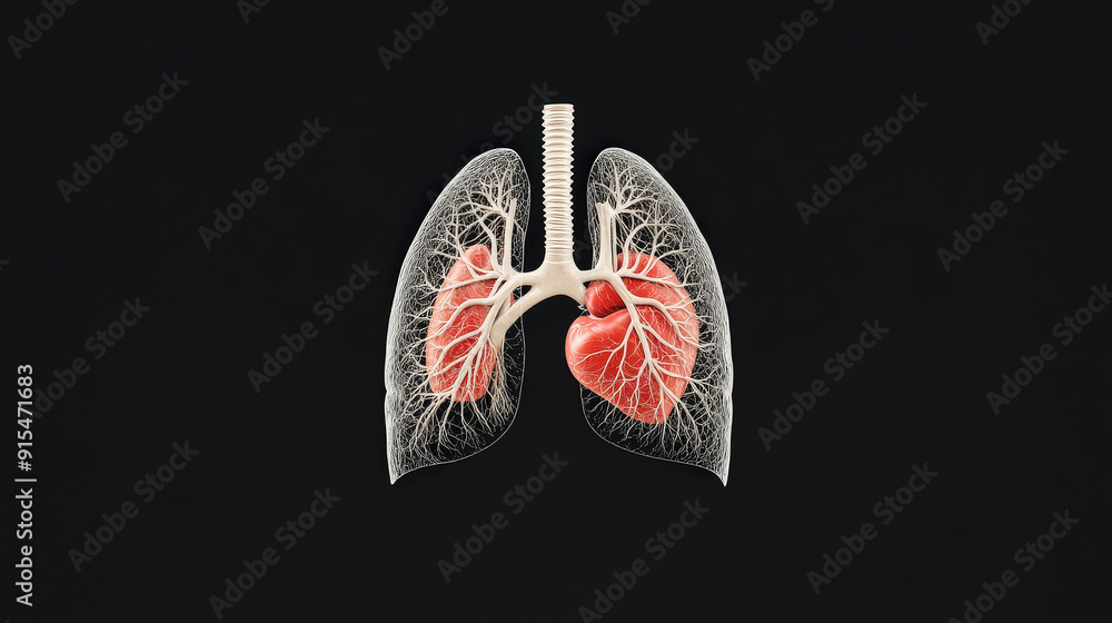 3D anatomy of the human thoracic cavity including heart and lungs, [3D ...