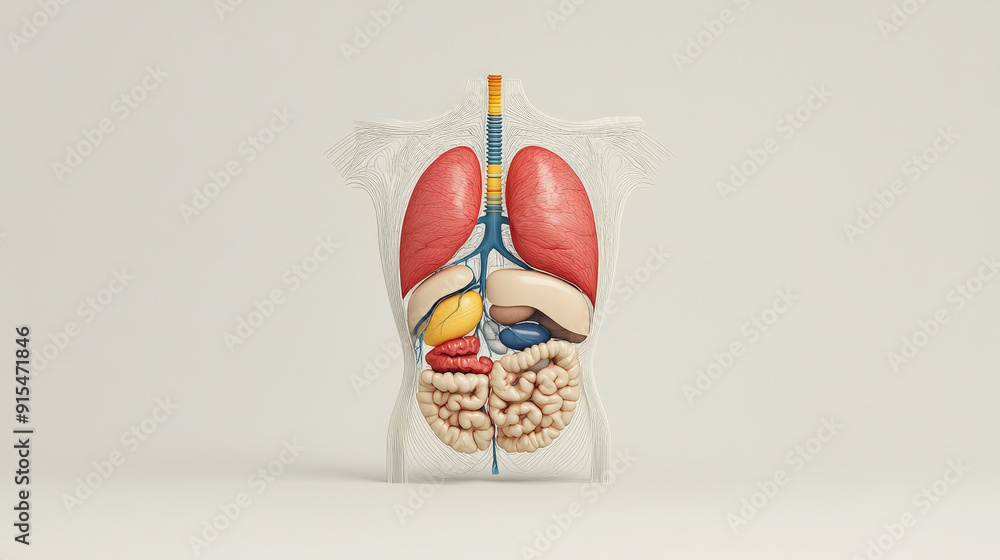 3D anatomy of the human thoracic cavity including heart and lungs, [3D ...