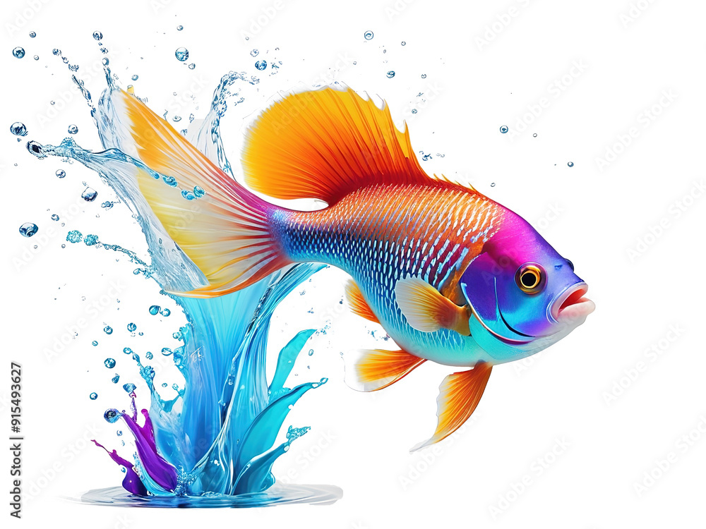 Vibrant fish jumping with splashing water effect, clipart, isolated on ...