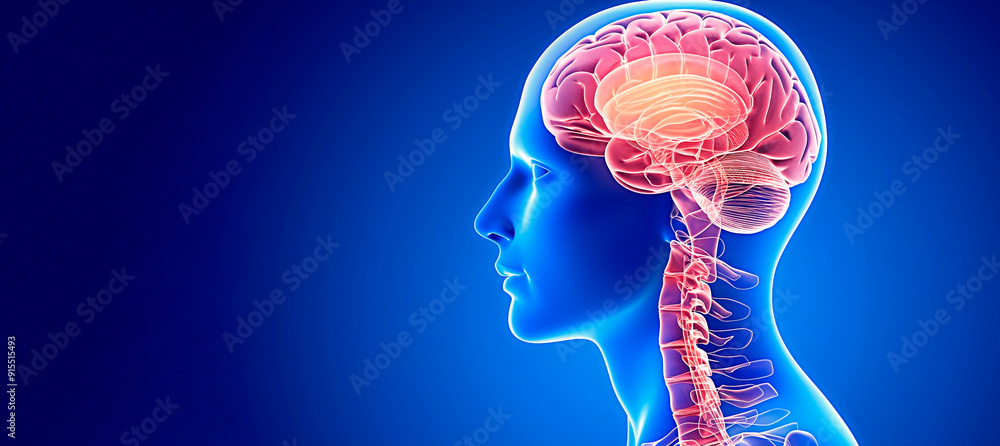 Detailed side profile illustration of highlighted human's neurological ...