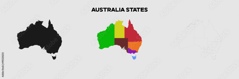 Australia States-Provinces Map Vector Pack. Map with States. Gray Map ...