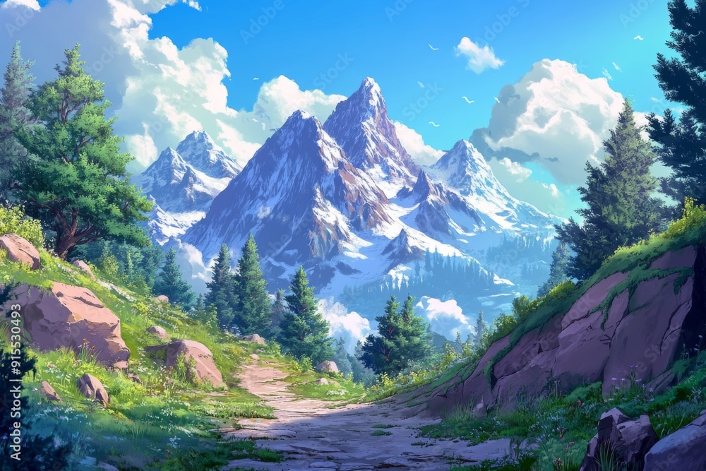 Ilustración de Stock Adventure Peak - An Animated Mountain Range with ...