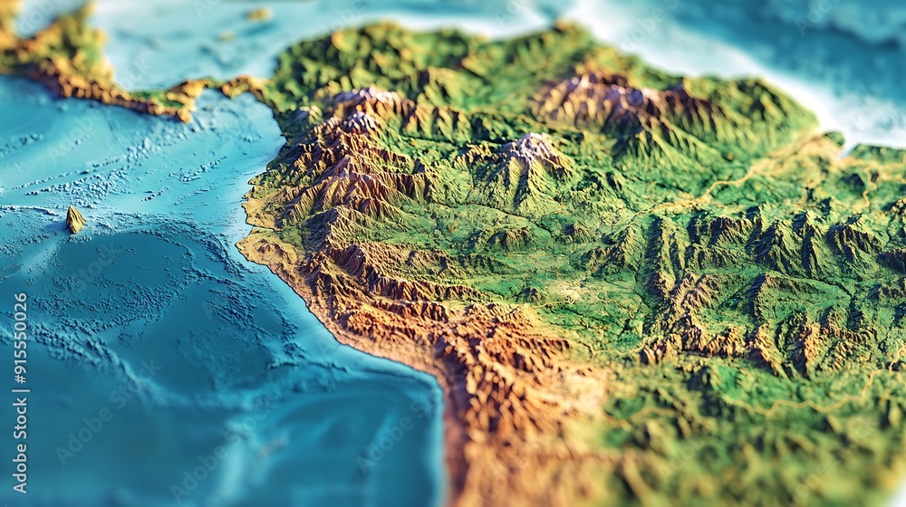 High-Resolution Physical Map of South America with 3D Topography Stock Illustration | Adobe Stock