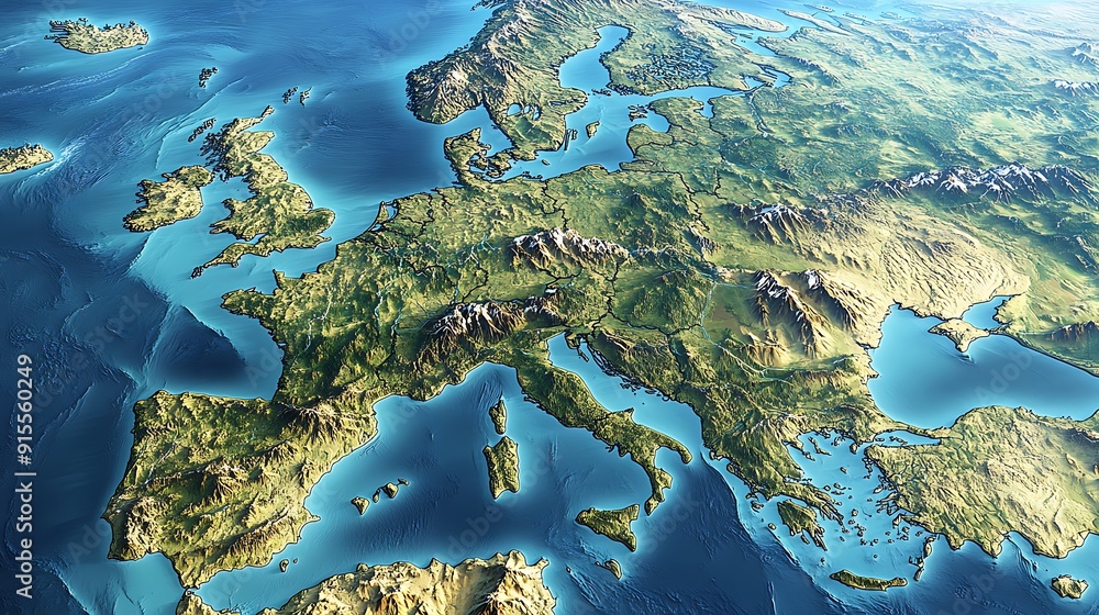 High-Resolution Physical Map of Europe with 3D Elevation Details Stock ...