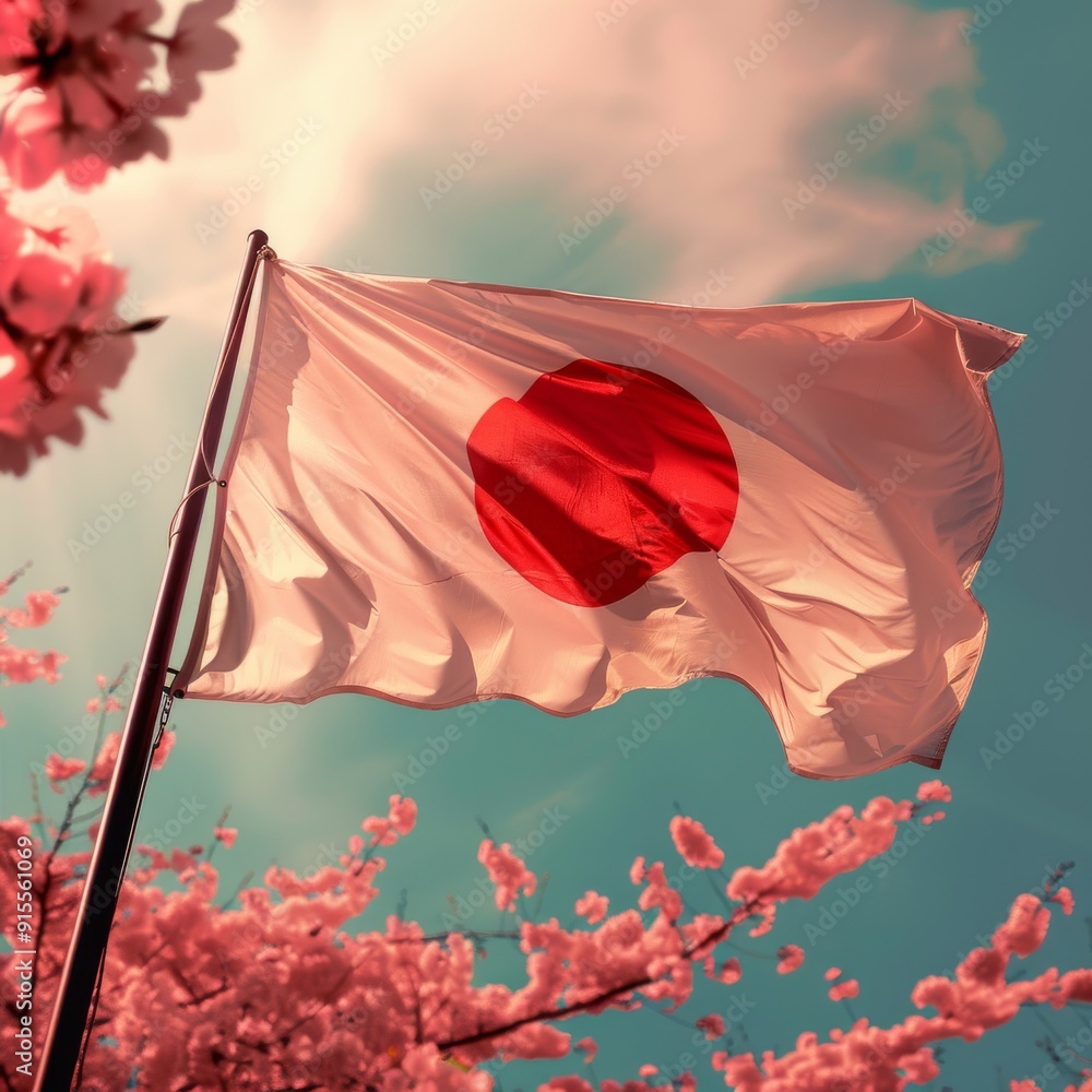 Japanese flag against blue sky, Japanese flag at sunrise Stock Photo ...