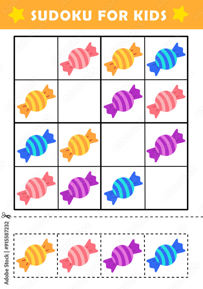 Sudoku logical reasoning activity for kids. Fun sudoku puzzle with cute ...