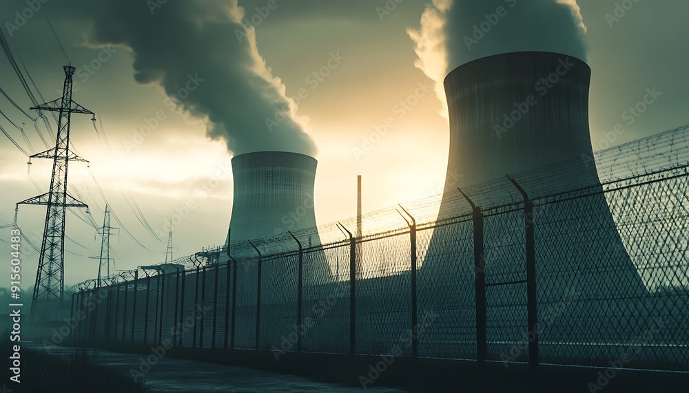 Photograph of Nuclear Power Plant Featuring Cooling Towers, Reactors ...