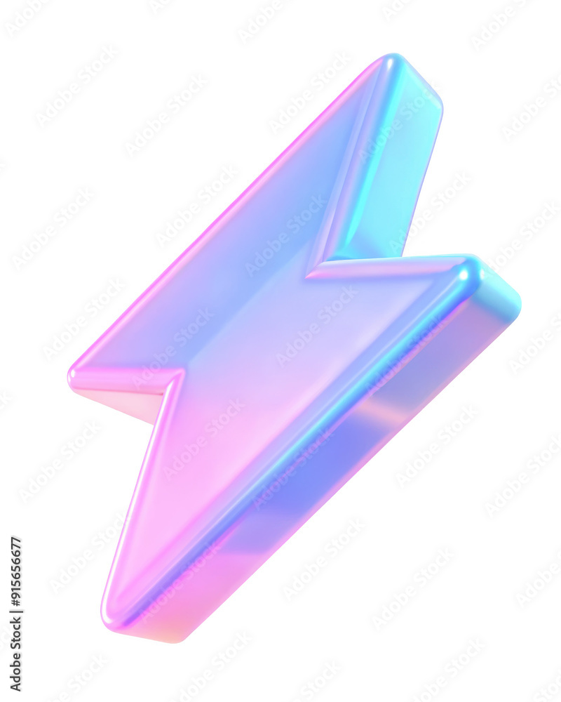 Iridescent lightning bolt icon with a neon glow effect in pastel colors ...
