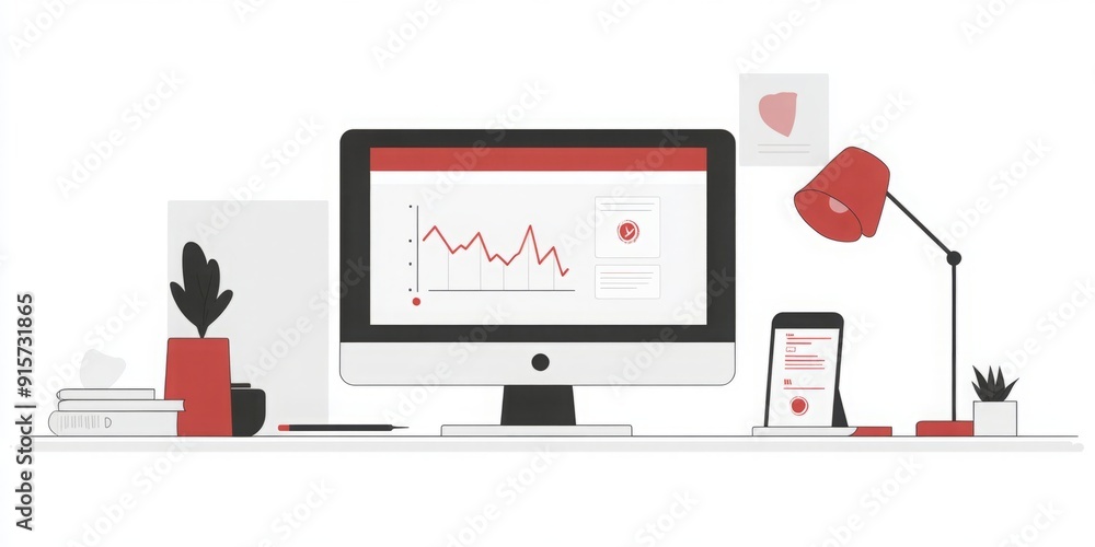 Ilustración de Stock Content Creator at Minimalist Desk Working on SEO Optimization for Social ...