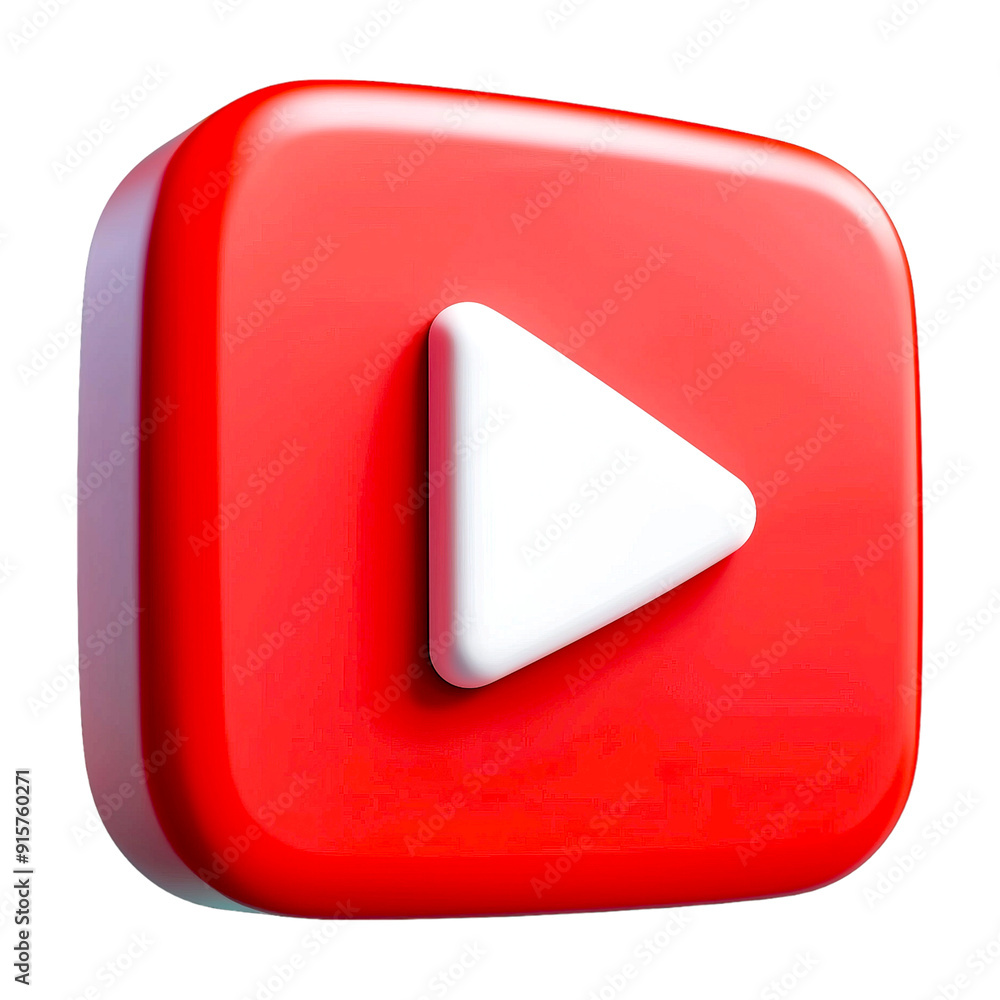 3d youtube logo social media icon yt white play button square box ...