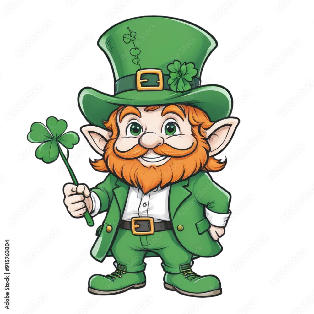 Coloring page outline of a leprechaun in a green suit and hat on an ...