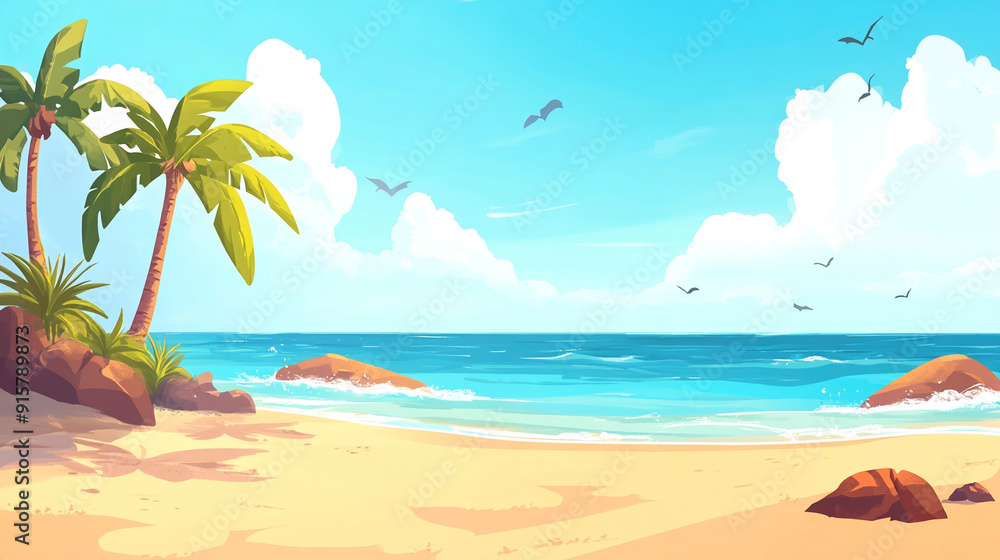 Cartoon simple beach background in summer Stock Illustration | Adobe Stock