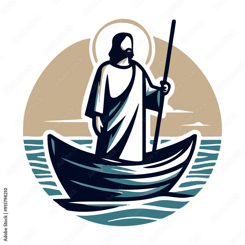 Jesus Christ in the Boat Stock Vector | Adobe Stock