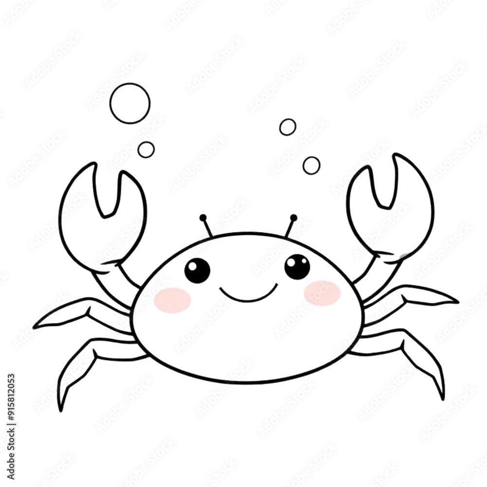 Coloring page outline of a cute crab coloring page on an Isolated ...