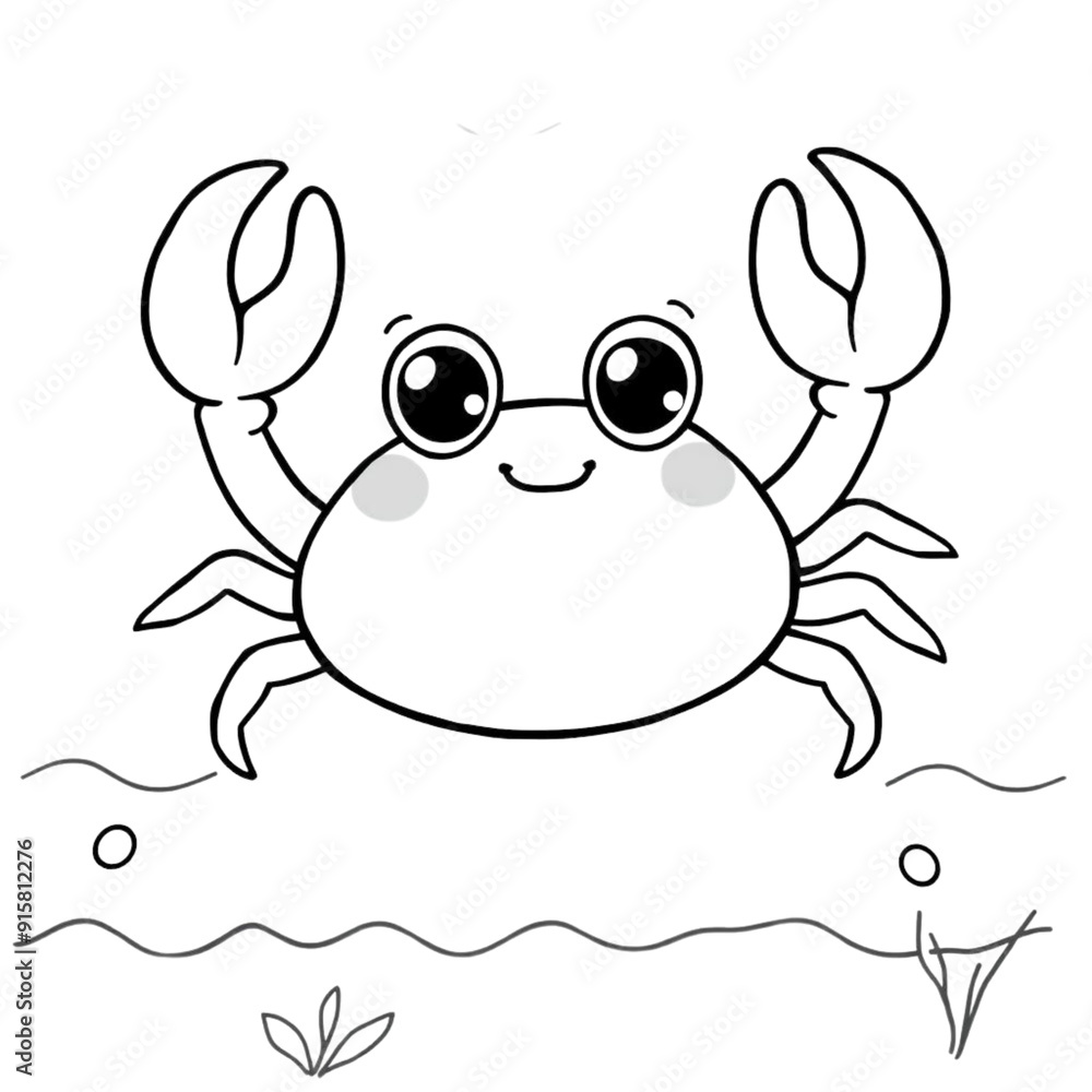 Coloring page outline of a cute crab coloring page on an Isolated ...