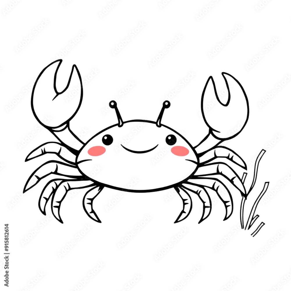 Coloring page outline of a cute crab coloring page on an Isolated ...