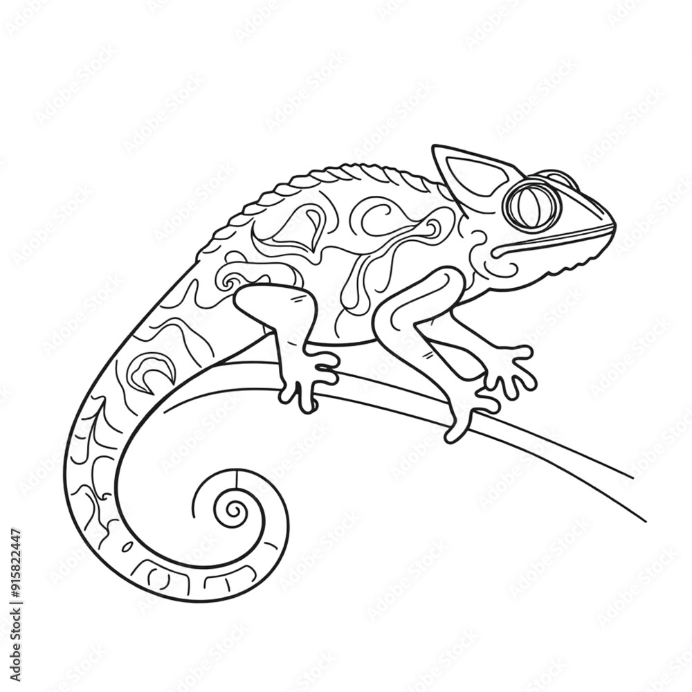 Coloring page outline of a chameleon lizard on an Isolated transparent ...