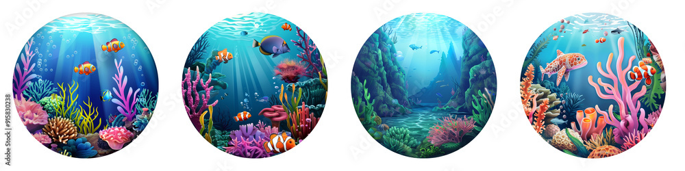 Undersea clipart collection, symbol, logos, icons isolated on ...