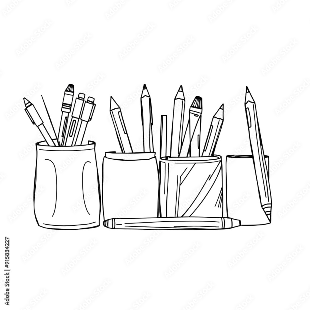 school stationery coloring page on an Isolated transparent background ...