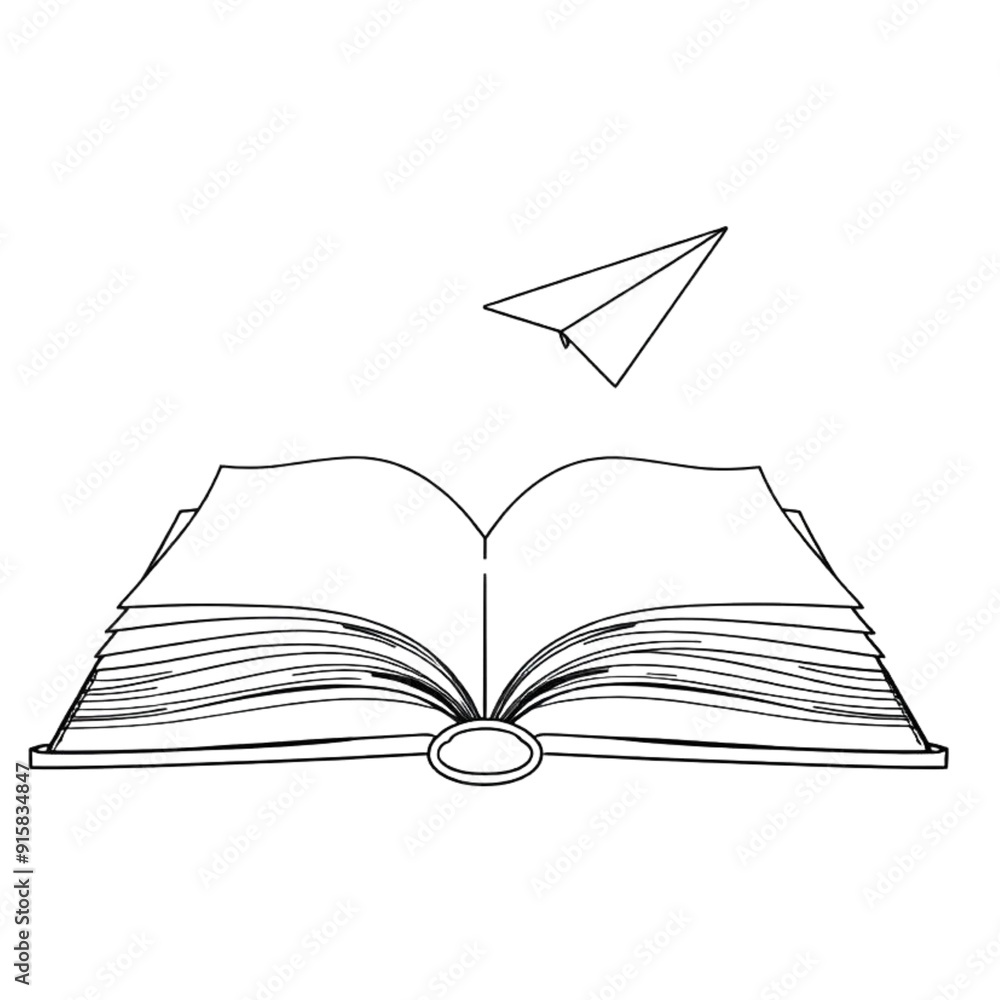 open book coloring page on an Isolated transparent background ...