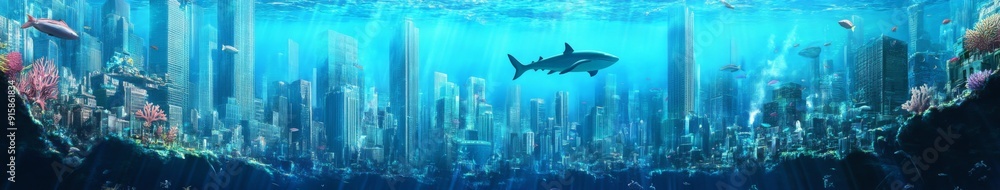 Underwater Anime Metropolis: Coral Cityscape with Towering Coral ...