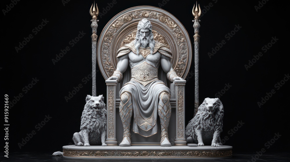 Odin, the Norse Allfather, majestically seated with his wolves by his ...
