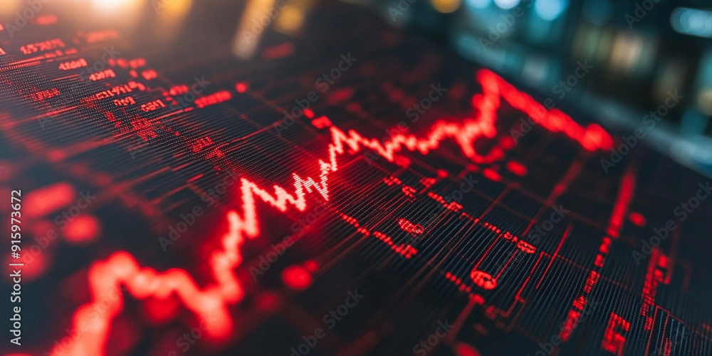 red line on a stock market chart, symbolizing financial downturn ...
