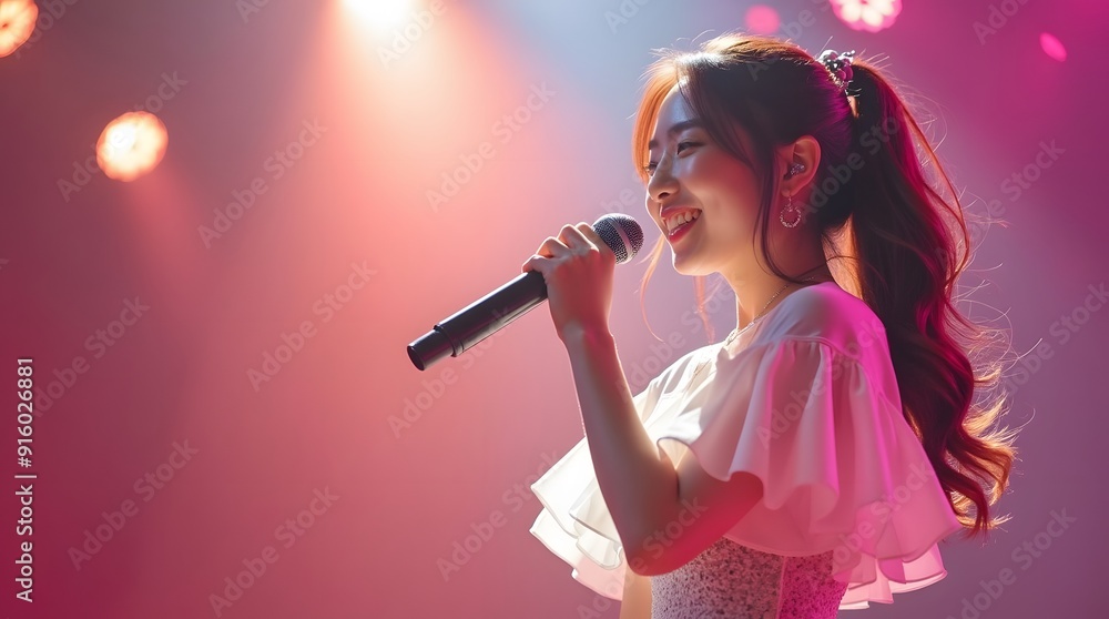 Beautiful Korean K-pop female singer singing romantic ballad music on ...