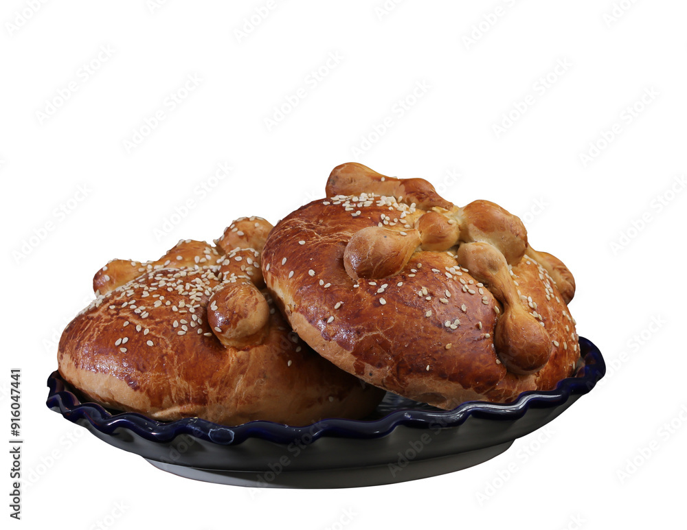 Foto de Stock Dos hojaldras, pan de muerto, adornados con ajonjolí ...