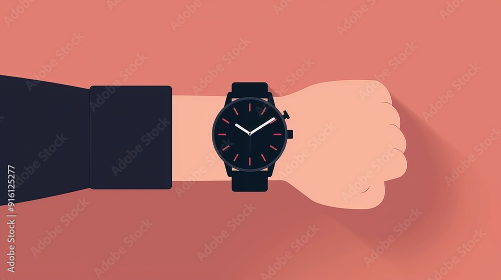 Minimalist depiction of a smartwatch on a wrist, clean and plain design ...