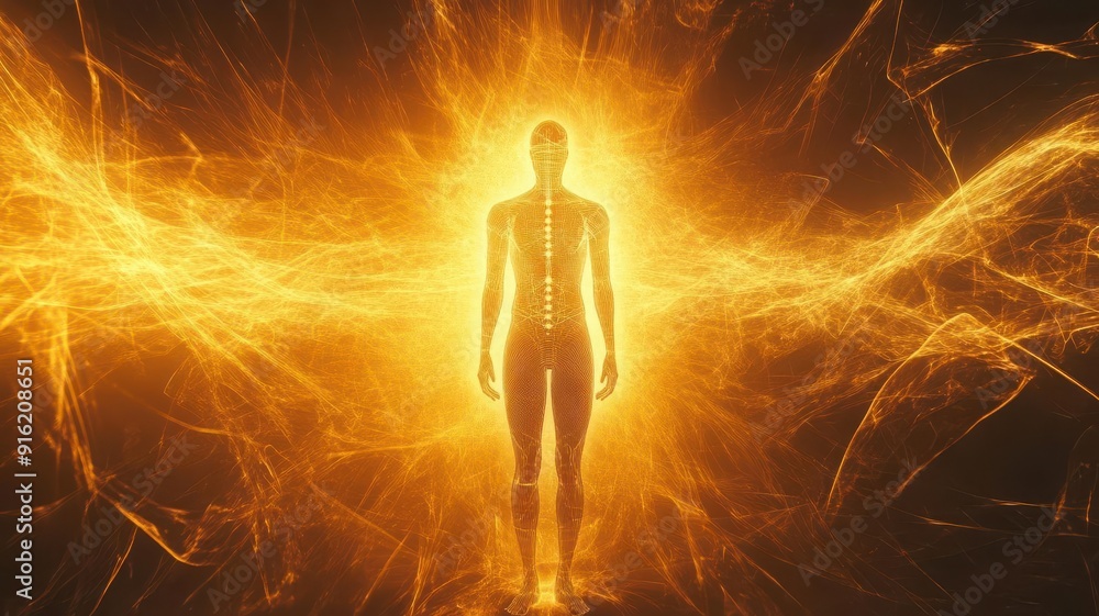 Abstract image of tuning forks interacting with human body energy ...