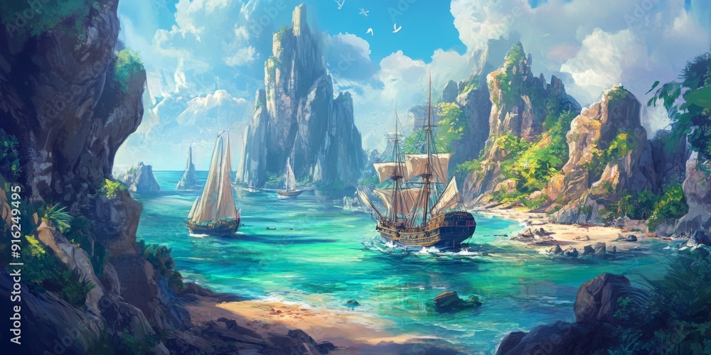 Treasure Hunt Adventure: Animated Pirate Ship in a Hidden Cove ...
