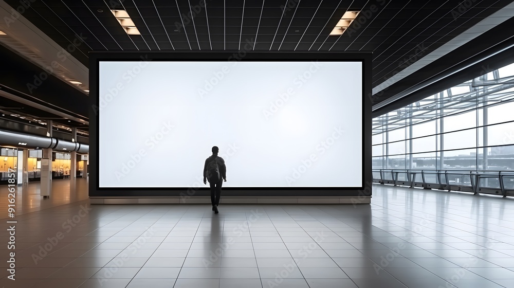 Minimalist architecture with a large blank screen in a modern, open ...