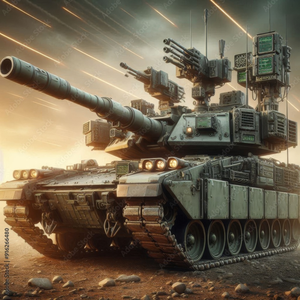 Powerful Military Tank with Anti Aircraft Gun and Radar Defense Systems ...