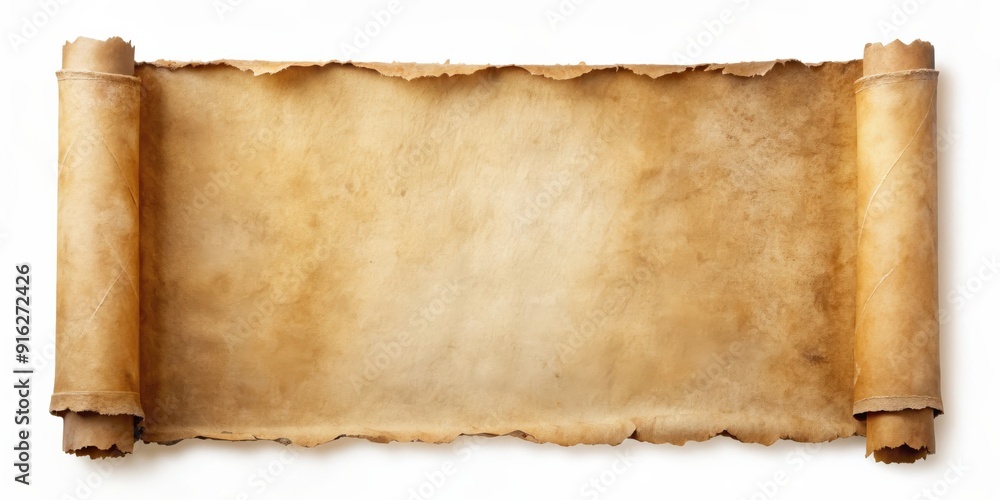 Isolated unrolled old grungy paper scroll , antique, vintage, parchment ...