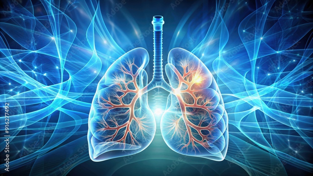 Healthy human lungs depicted in on modern scientific background, lungs ...