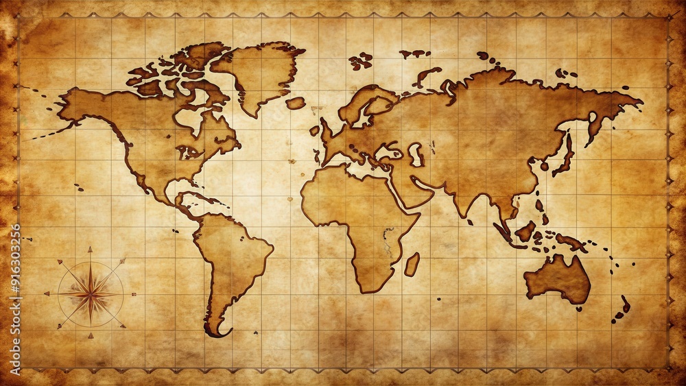 Vintage style treasure map background with aged paper texture, vintage ...