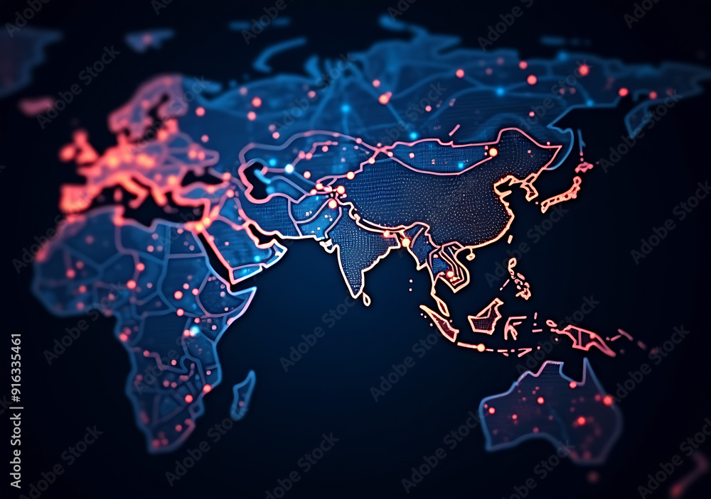Digital map of Asia, concept of global network and connectivity, high ...