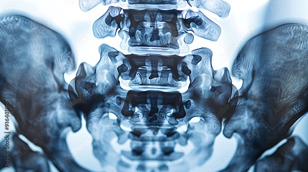 Ilustración de Stock A high-resolution X-ray of a spinal fusion ...