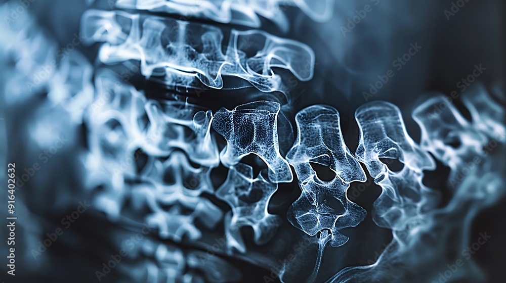 Anterior X-ray of a spinal fusion with visible surgical hardware and ...