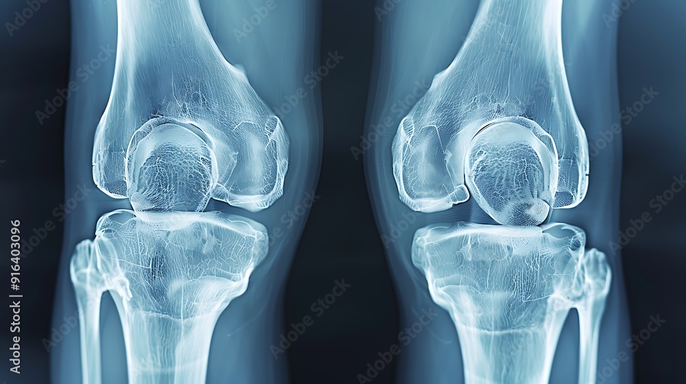 Anterior X-ray of the knee with clear signs of ligament tears or damage ...