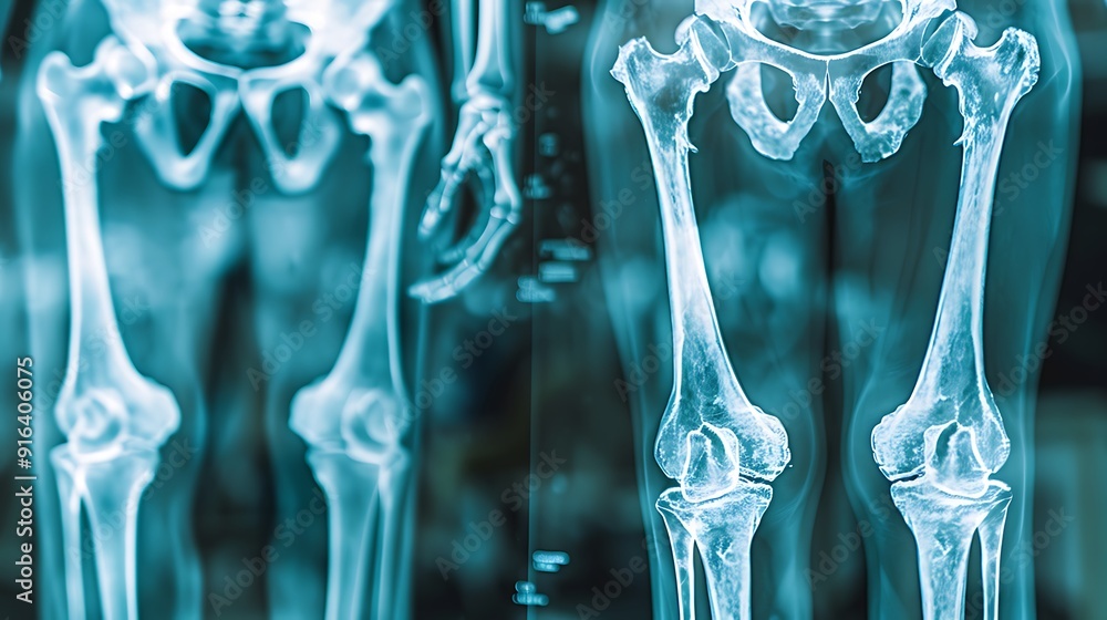 Composite X-ray image of the femur from multiple angles, highlighting ...