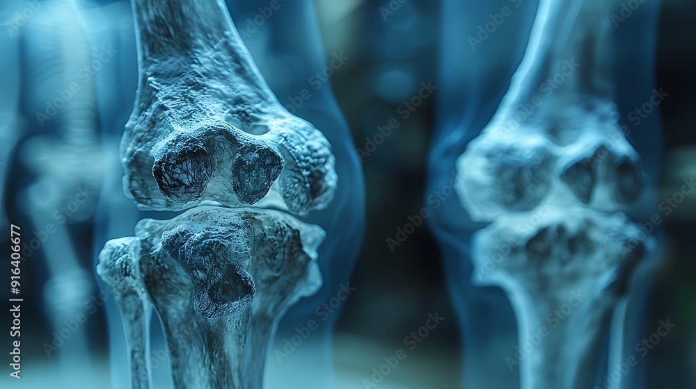 Detailed X-ray of a leg showing potential bone tumors, with clear ...