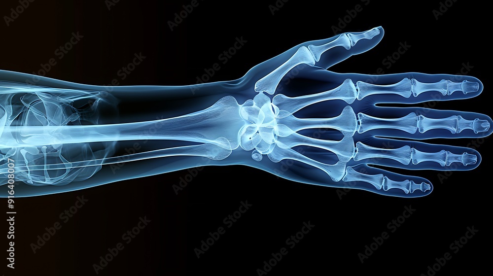 High-resolution X-ray of a wrist in a lateral position, showing the ...