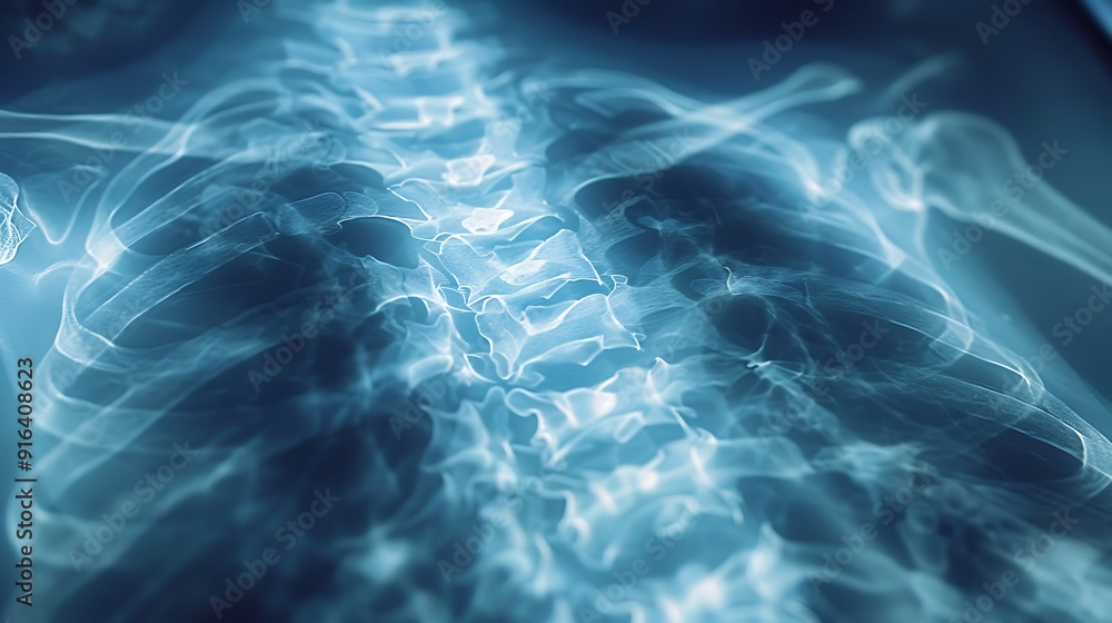 High-resolution X-ray of the rib cage in a lateral position, showing ...