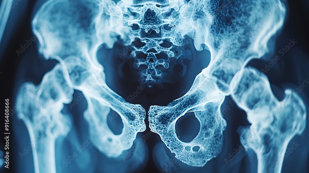 High-resolution X-ray of the pelvis in a lateral position, showing ...