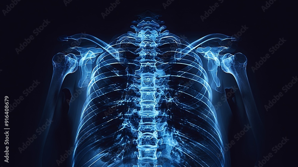 High-resolution X-ray of the rib cage in a lateral position, showing ...