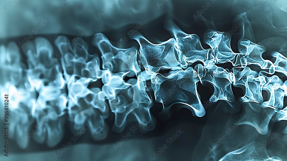 Side-view X-ray of a spinal fusion, highlighting the surgical hardware ...
