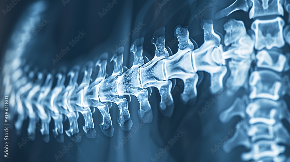 Side-view X-ray of the spine taken while bending, highlighting ...